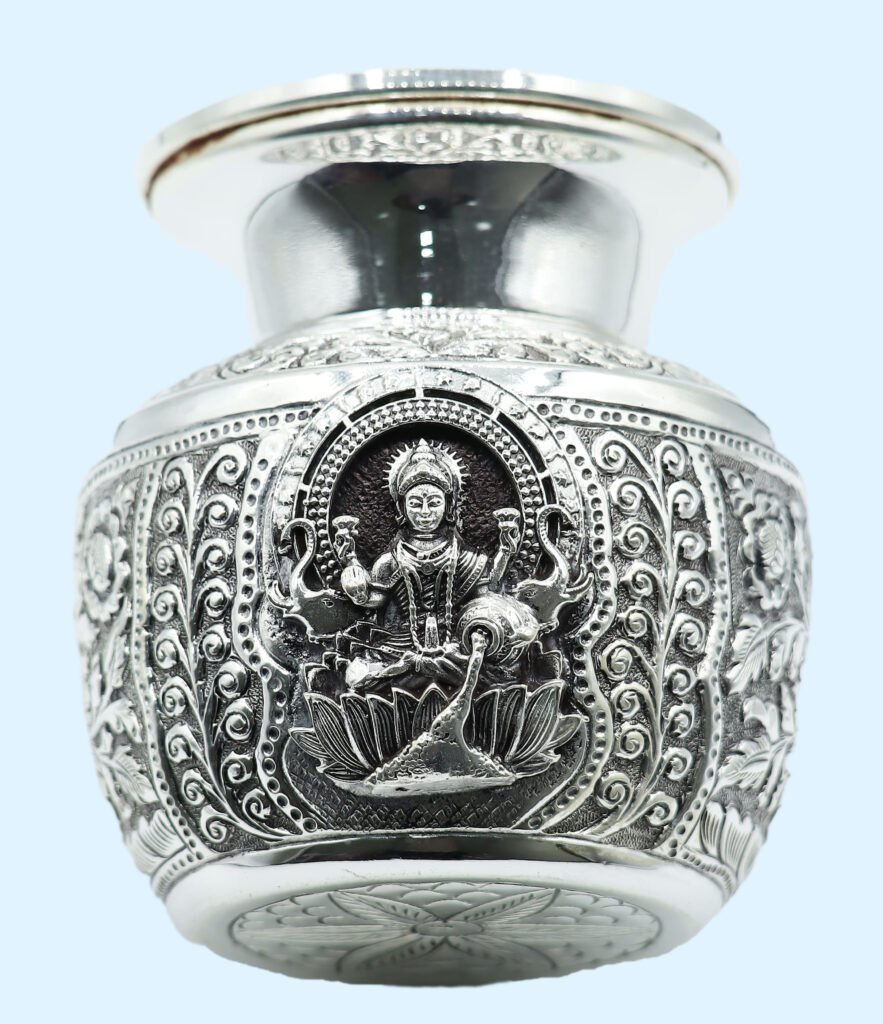 Antique 3D Silver Lakshmi Kalash For Pooja - Dharmik Jewels