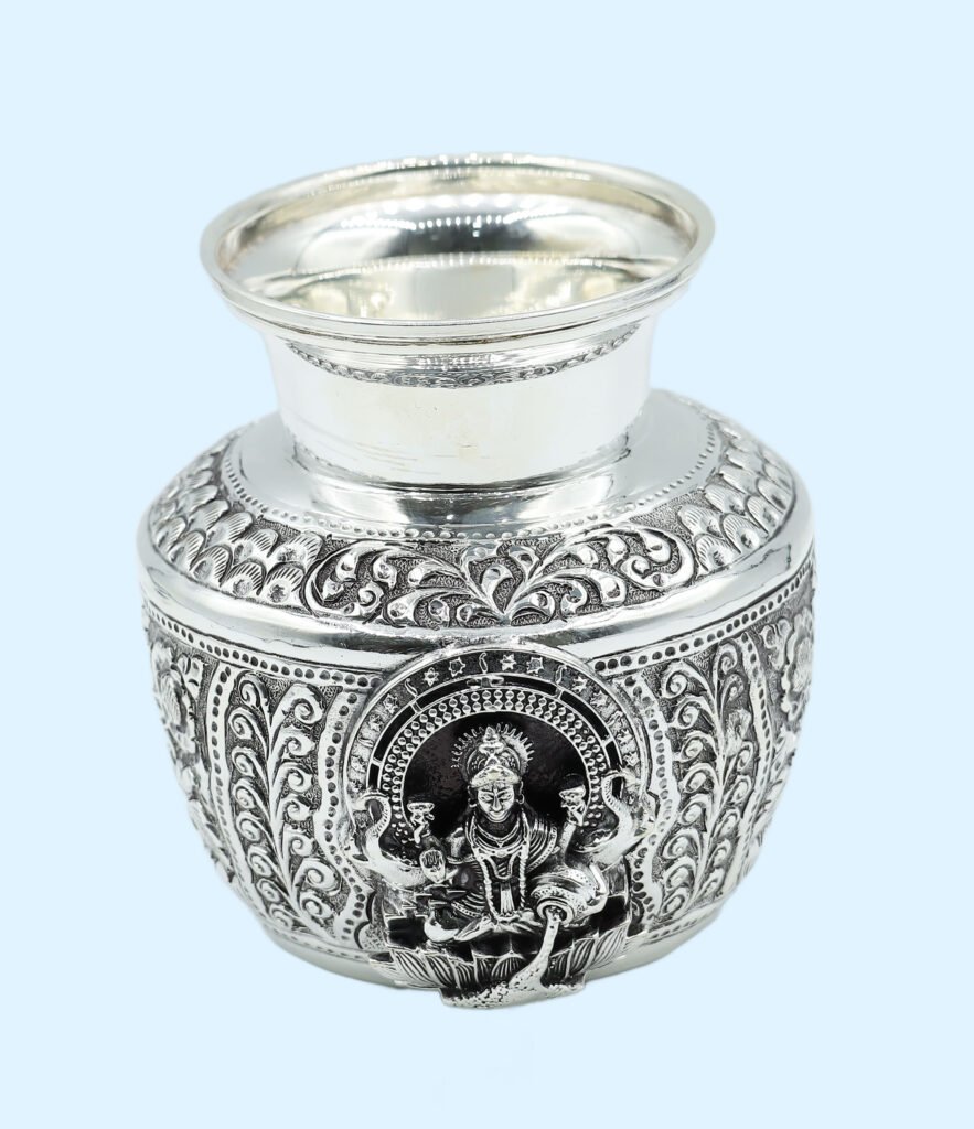 Antique 3D Silver Lakshmi Kalash For Pooja - Dharmik Jewels