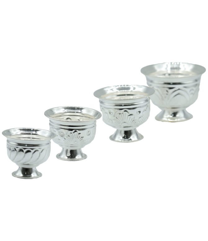 Elegant Pure Silver Kumkum Bowl Set for Pooja - Dharmik Jewels