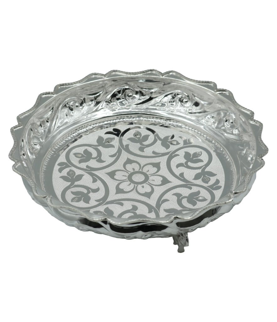 Elegant Silver Pooja Tray with Elephant Stand - Dharmik Jewels