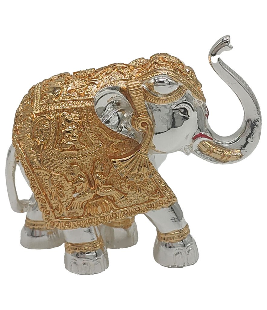 Exquisite Gold-Plated Silver Elephant Pair for Pooja - Dharmik Jewels